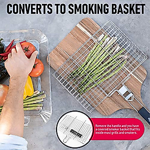 Grillman Heavy-Duty Stainless Steel BBQ Grill Basket - 180-Degree Hinged Lid & Secure Locking Handle | Grill Pan Set, Portable Grill Accessories | Barbecue, Fish, Vegetable, Hamburger Salmon