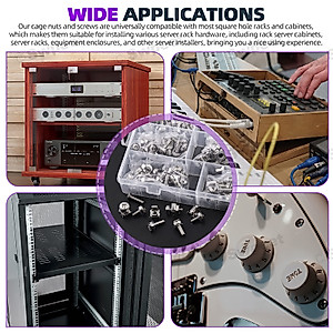 Swpeet 80Packs 4 Sizes M5 M6 Silver Computer Mount Cage Nuts and Screws with Metal & Plastic Washers Assortment Kit, Square Hole Hardware Cage Nuts & Mounting Screws Washers for Rack