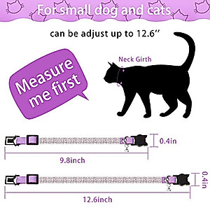 Weewooday 4 Pieces Rhinestones Cat Collars Breakaway Cat Collar with Bell Bling Pet Collars with Soft Velvet, 4 Colors (Purple, Blue, Gold, Pink,S)