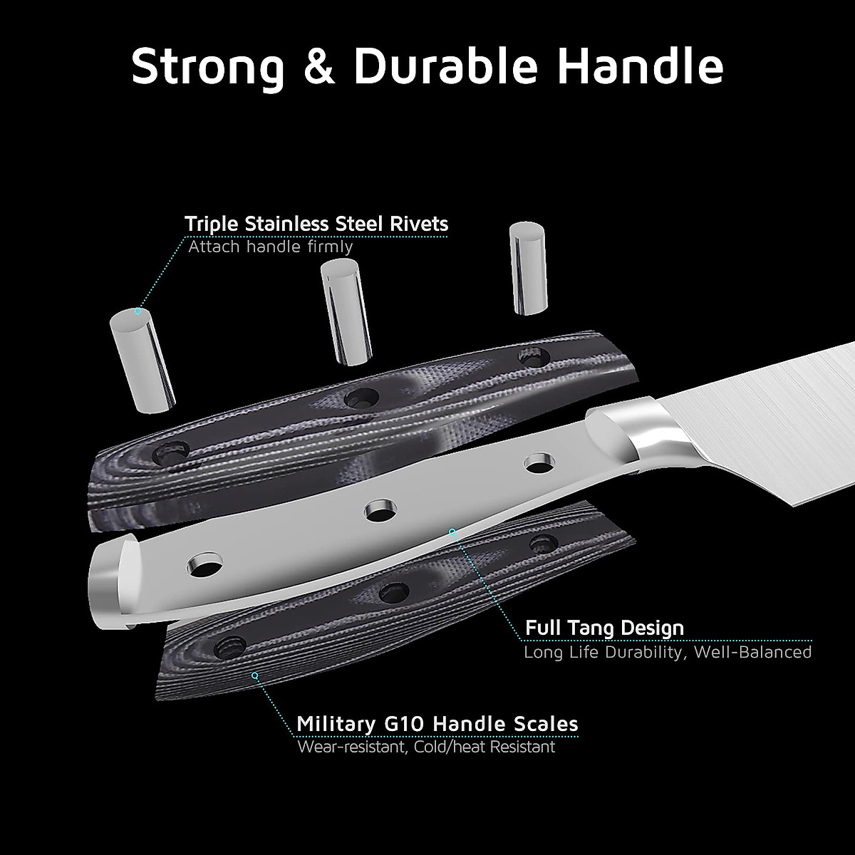 WELLSTAR Kitchen Knife Set 3 Piece, Razor Sharp German Steel Forged Blade with Professional G10 Handle, Chef Utility Paring Knife Well Balanced Cutlery Set for Cutting Chopping and Dicing - Gift Box