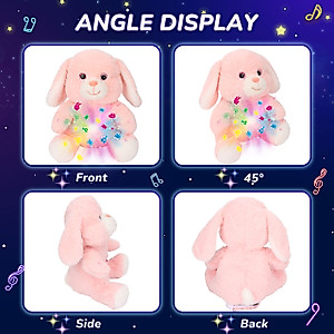 Cuteoy Plush Pink Bunny Star Projector Musical Adjustable Singing Night Light Stuffed Animals Glowing Kawaii Rabbit Plushies Toy Gifts for Kids Birthday Easter Christmas,12''