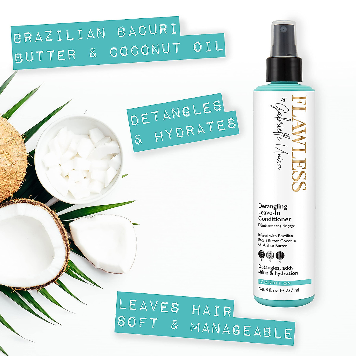 Flawless by Gabrielle Union Detangling Leave-in Conditioner Spray with Shea Butter, Brazilian Bacuri Butter, 8 Oz