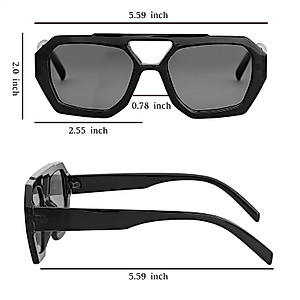 AENMTU Trendy Designer Inspired Aviator Sunglasses for Women Men Hexagonal Square Thick Frame Double Bridge Sun Glasses