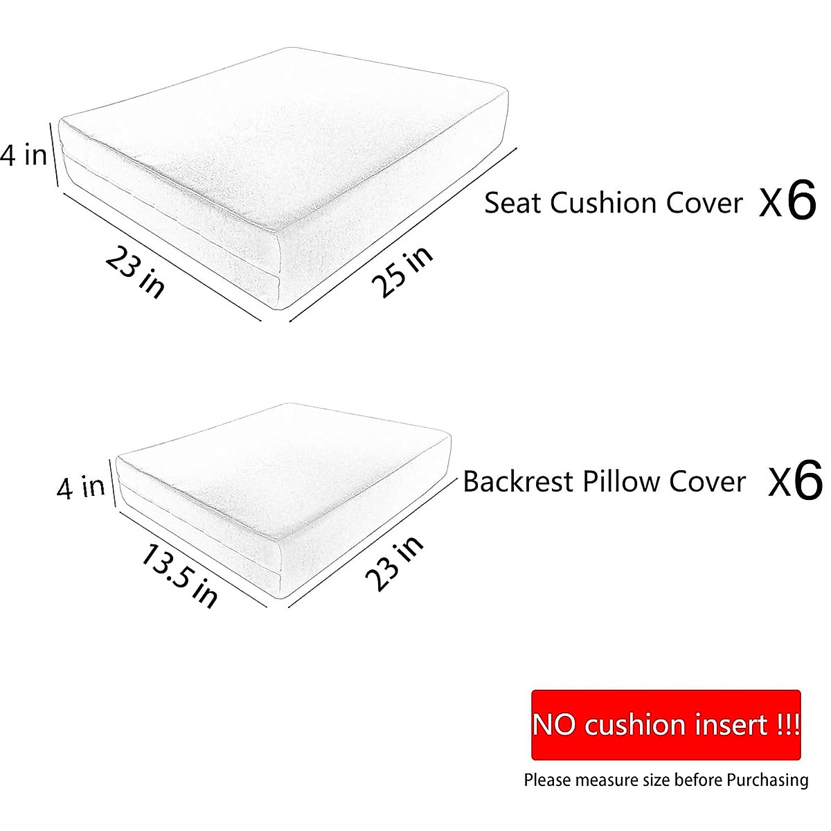 12 Pcs Outdoor Cushion Covers 23x25x4 Outdoor Patio Cushions Covers Replacement Waterproof with Zipper for Outdoor Sofa w/6 Seat Cushion Covers and 6 Backrest Pillow Covers Taupe, Covers Only