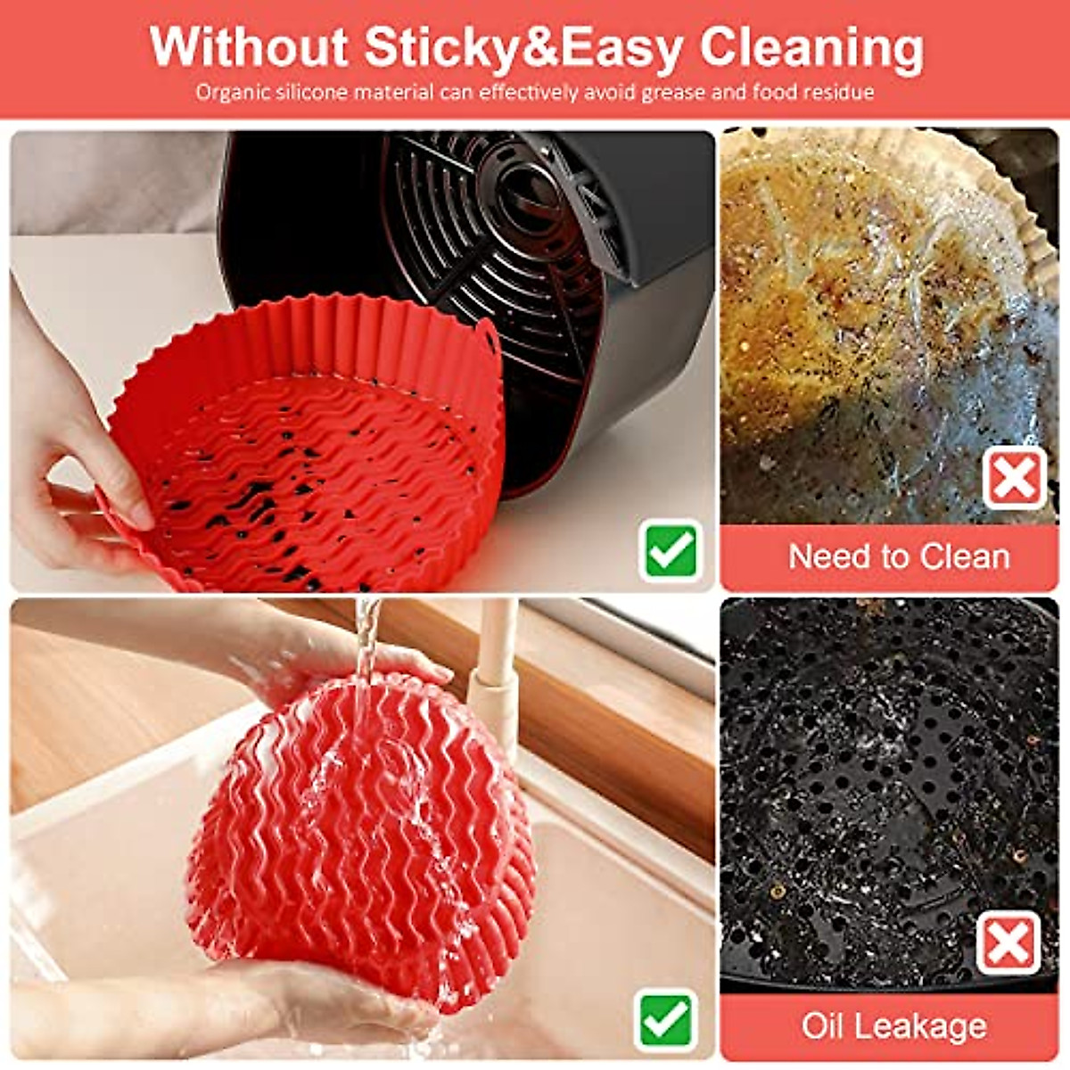(3PCS) Air Fryer Silicone Liners with Air Fryer Magnetic Cheat Sheet, for 3 to 8Qt Air Fryer, Food-Grade Reusable Silicone, Replacement of Flammable Disposable Parchment Paper(8 Inch)