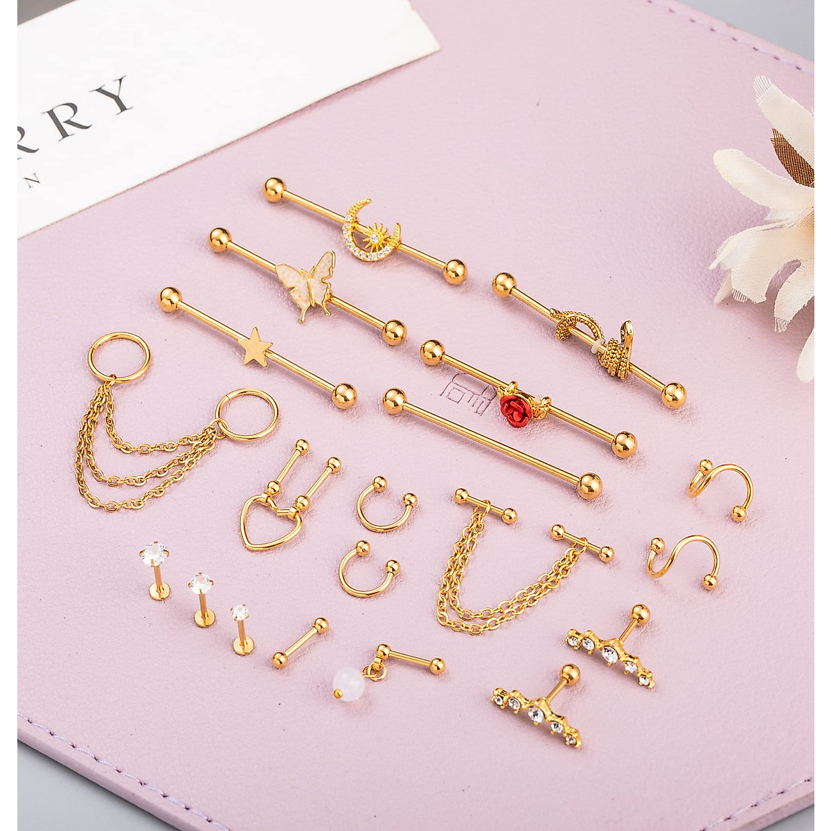 NICEIGHT 20Pcs 316L Stainless Steel Industrial Barbell Earring Cartilage Earring Helix Tragus Studs Conch Daith Piercing Jewelry G