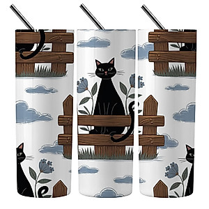Medpol Cute black cat tumbler with lid and straw 20 oz insulated tumbler cups Cute black cat insulated travel coffee mugs for women cute sippy cups stainless insulated travel cups