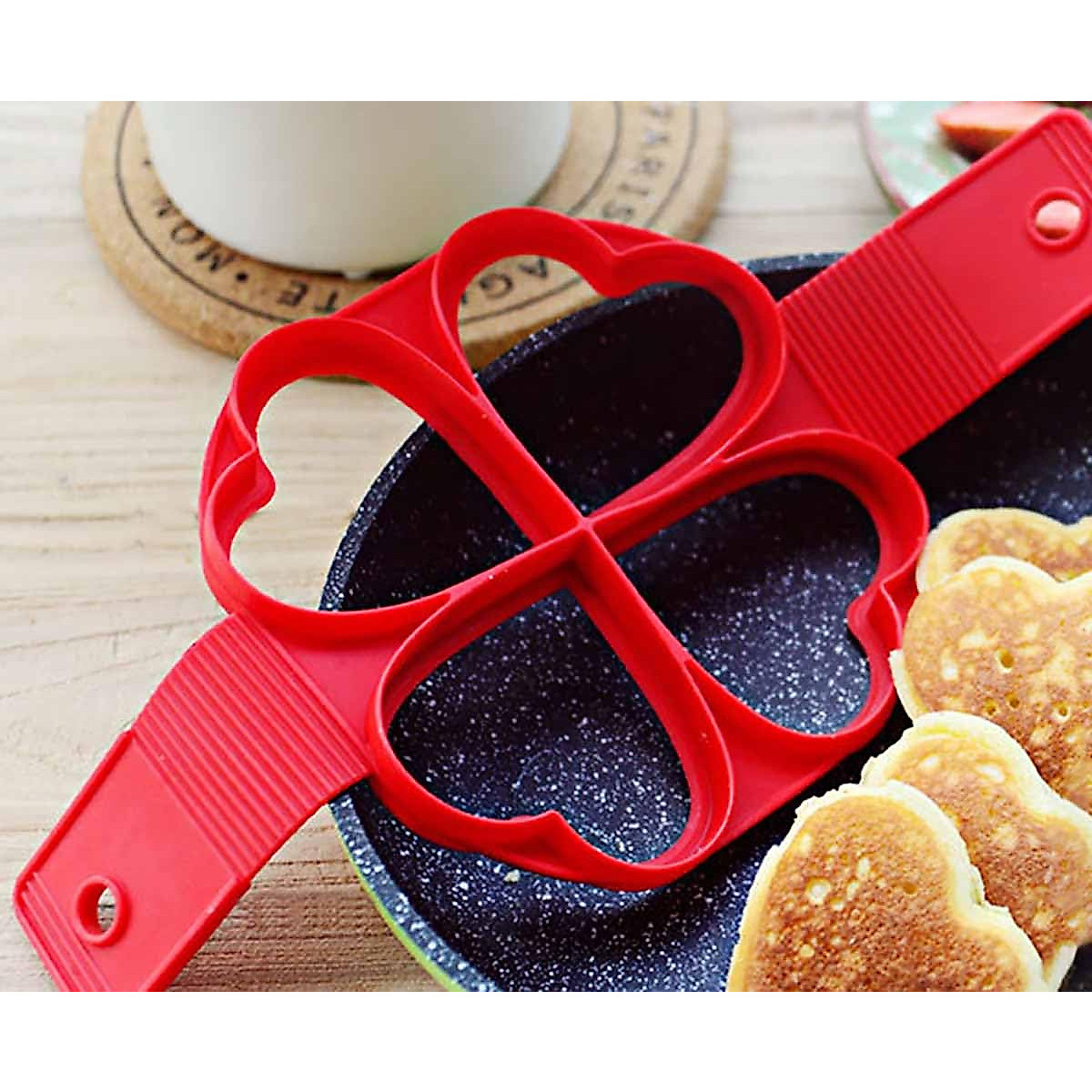 Flip N Cook Silicone Pancake Mold, Flip and Cook Pancake Maker, Flip and Cook Silicone Pancake Maker, Flip'n'cook Silicone Pancake Mold. (2pcs-round+heart)