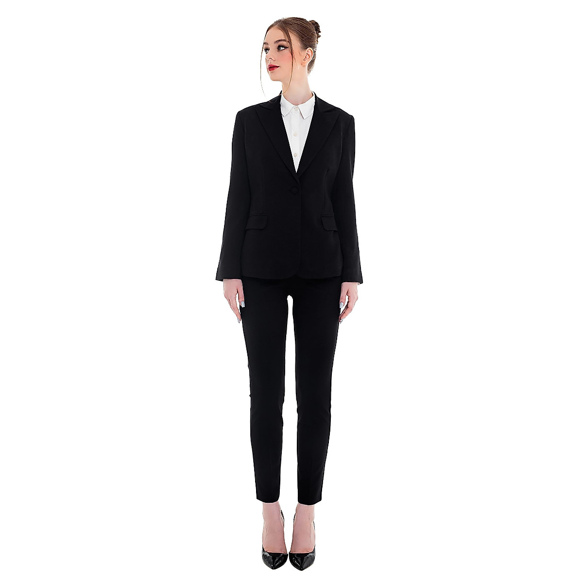 Marycrafts Women's Pant Suits Set – Professional Business Suiting Blazer and Pants 2 Piece Outfit 14 Black