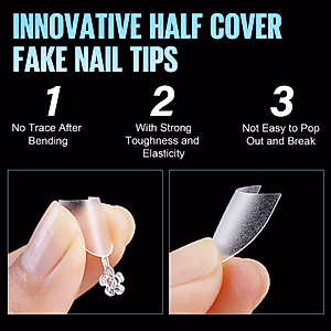 TOMICCA Short Oval Nail Tips, 240Pcs Acrylic Full Matte Nail Tips, 12 Sizes No C Curve Fake Half Cover Nail Tips for Nail Extension Salon Home DIY