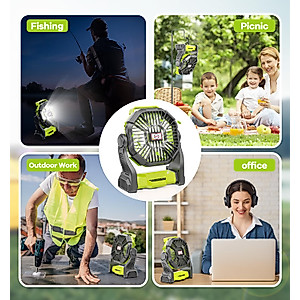 DOWILLDO Camping Fan with LED Lantern, 10400mah Portable Battery Operated Outdoor Fan, Personal Rechargeable Fan for Travel, Hiking, Fishing, Picnic (Green)
