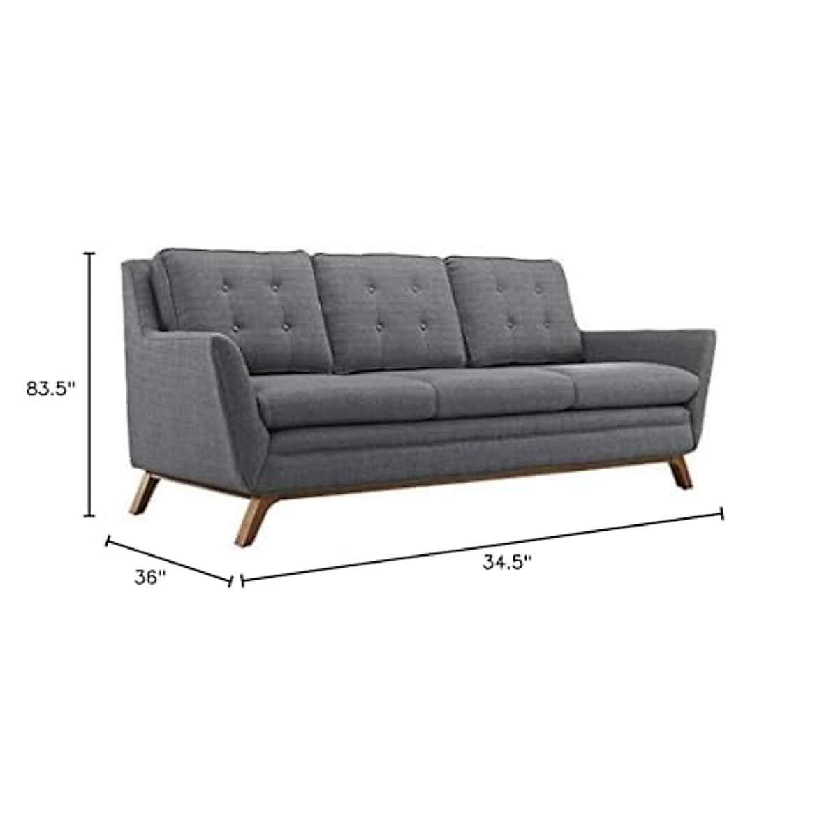 Modway Beguile Mid-Century Modern Sofa With Upholstered Fabric In Gray