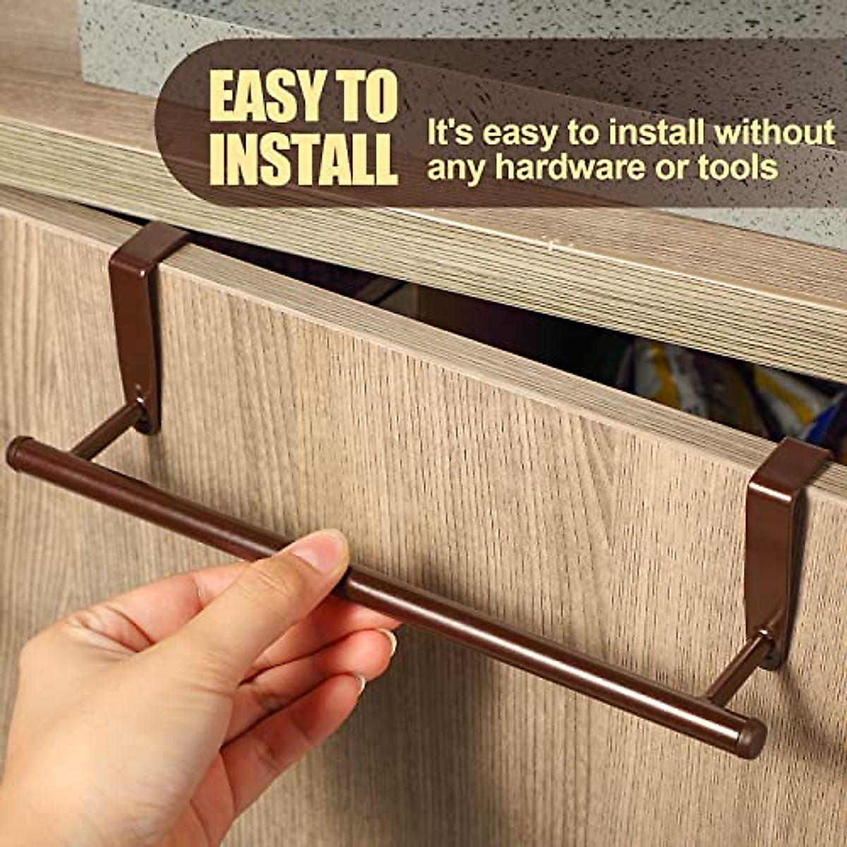 2 Pack Towel Rack for Cabinet Steel over Door Towel Rack Modern over Cabinet Towel Hanger Towel Bar Holder 9 Inch Storage Organizer for Universal Fit on Kitchen Bathroom over Cabinet Cupboard (Bronze)