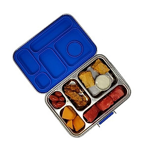 Flatbush Goods Leak Resistant Stainless Steel Bento Lunchbox with Silicone Seal, 2 Leak Proof Containers and 5 Compartments - Durable and Sustainable for Adults and Kids 5 and Older (Blue)