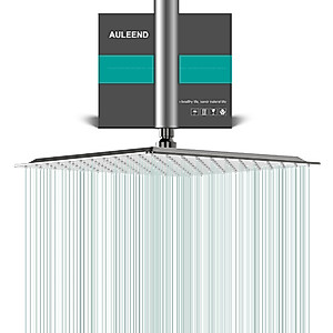 AULEEND Square Shower head, High Flow Stainless Steel Square Rainfall Shower Head, High Pressure Design Even at Low Water Flow (A01 Brushed Nickel, 12 Inch)