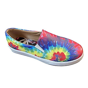 Women’s Slip On Sneakers Tie-Dye Colorblock Casual Shoes Fashion Comfortable Walking Shoes Canvas Flats