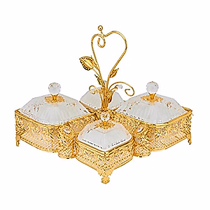 Italian Collection Gold Sectional Dessert Serving Tray with Handle, Candy Dish