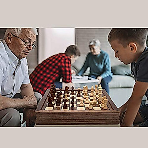 AMEROUS Magnetic Wooden Chess Set, 12.8" x 12.8" Chess Board Game with 2 Built-in Storage Drawers - 2 Bonus Extra Queens - Chess for Beginner, Kids and Adults, Gift Packaging