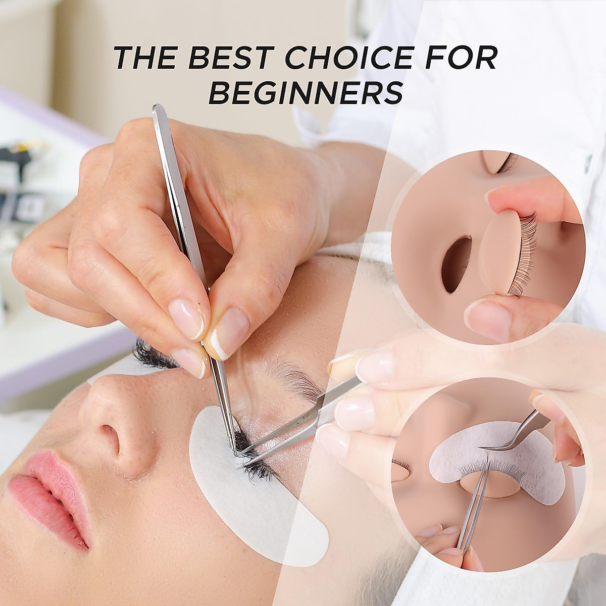 BEYELIAN Lash Mannequin Head, Eyelash Mannequin Head with Eyelids, Lash Extension Training Practice Head, 4 Pairs Removable Eyelids, Soft-Touch, Natural Color Realistic