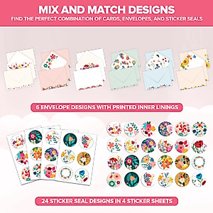Decorably 24 Pack Floral Thinking of You Cards with Envelopes & Stickers, 24 Unique Designs Printed Message Thinking of You Cards Assortment Box with Envelopes, 6x4in Thinking of You Greeting Cards