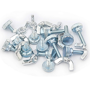 LBY 80pcs Knurled Hand Screw, M4 Flat Knurled Head Fully Threaded Thumb Screws and Wing Nuts 9 Sizes Assortment Kit, Carbon Steel Galvanize