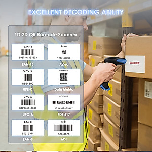 Eyoyo 2D Bluetooth Barcode Scanner Wireless, 2500mAh Handheld Cordless USB Wired QR Bar Code Reader for Library, Warehouse Inventory Compatible with iPad, Android Phone, iPhone, Laptop