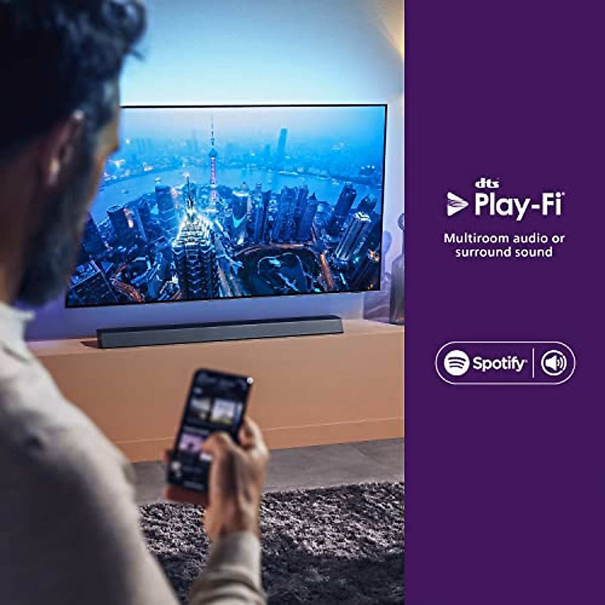 PHILIPS B8905 Soundbar 3.1.2 with Wireless Subwoofer, Dolby Atmos, Compatible with DTS Play-Fi, Connects with Amazon Echo Devices and Voice Assistants, AirPlay 2 and BT Support, TAB8905