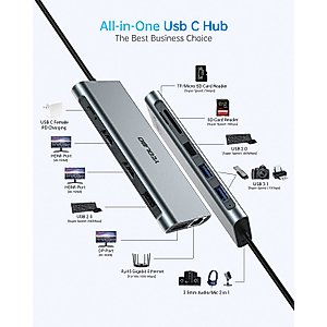 Docking Station, YEOLIBO 13 in 1 USB C Docking Station, USB C Hub Triple Display with 100W PD Charging, 4K HDMI, DP, 10Gbps USB 3.1, USB 2.0, 1000Mbps Ethernet for MacBook Pro and Type C Laptops