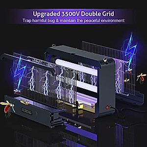 Bug Zapper, FTMKK Mosquito Zapper [Poweful 3500V Double Grid & Remote] Fly Zapper, Electronic Mosquito Repellent to Trap Bug Insect Fly Indoor, Bug Light 20W & 4 Lights， Grey