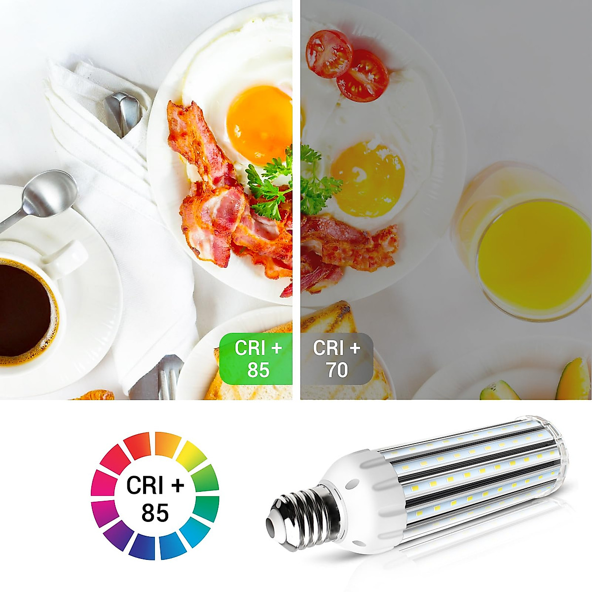 YGS-Tech Super Bright 54W LED Corn Light Bulb, E26/E39 Large Mogul Base, 6500K Daylight White, 400 Watt Equivalent for Indoor Large Area Lighting, Garage Factory Warehouse Backyard, HID, HPS