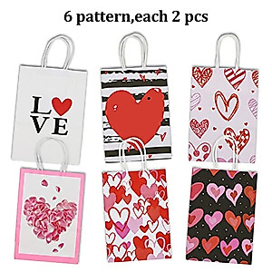 Tuzuaol 12 Pack Valentines Day Gift Bag with Tissue Paper for Kids Valentines Paper Goodie Bags with Handle for Wrapped Gifts Party Supplies