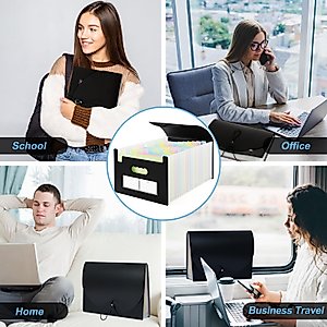 EOOUT 24 Pockets Accordian File Organizer, Portable Expanding File Folders with Expandable Cover, Desktop Plastic Accordion Folders Letter A4 Paper, Document Storage Organizer with Blank Labels