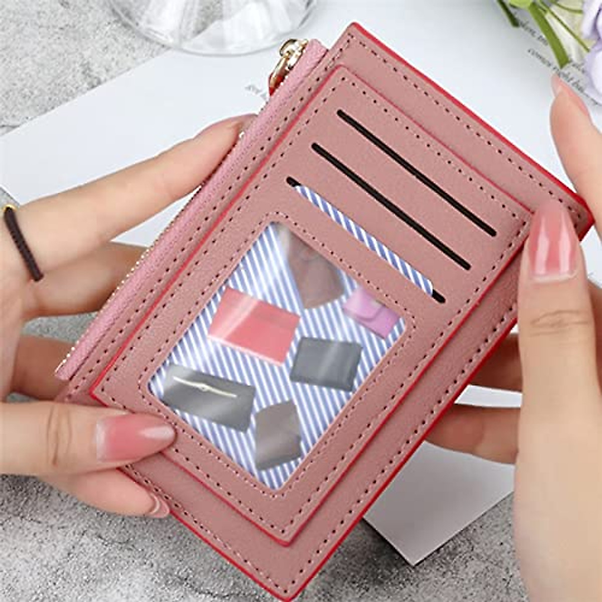 5pcs Women PU Leather Business Card Holders Short Mini Cute Thin Wallets Small Coin Purse Money Bag Cover Organizer Case (E)