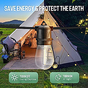 VENUSOP Outdoor String Lights - 48FT Solar String Lights with 15 Bulbs, Commercial Hanging LED Patio Lights with 4 Lighting Modes, S14 Waterproof Solar Outdoor for Backyard Decor, Deck, Garden, Party