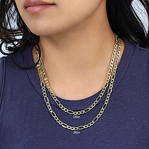 Nuragold 10k Yellow Gold 5.5mm Figaro Chain Link Pendant Necklace, Mens Womens Jewelry 16" 18" 20" 22" 24" 26" 28" 30"