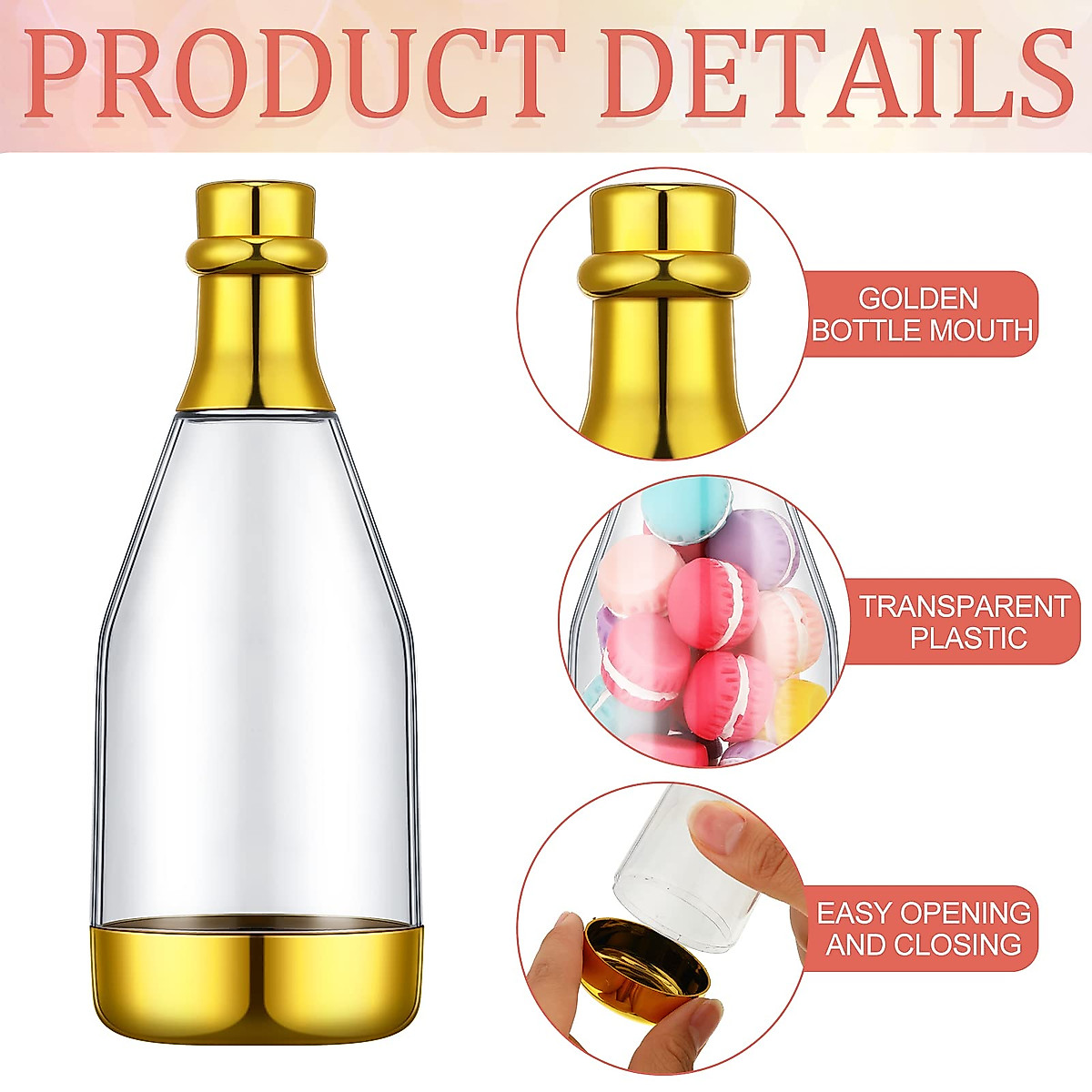Gejoy 150 Pcs Metallic Mini Champagne Bottles Container Bulk Small Candy Bottles DIY Favor Plastic Candy Containers for Wedding Bridal Baby Shower Birthday Party Favors, Clear and Gold