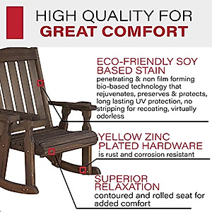 Amish Heavy Duty 600 Lb Mission Pressure Treated Rocking Chair with Cupholders (Dark Walnut Stain)