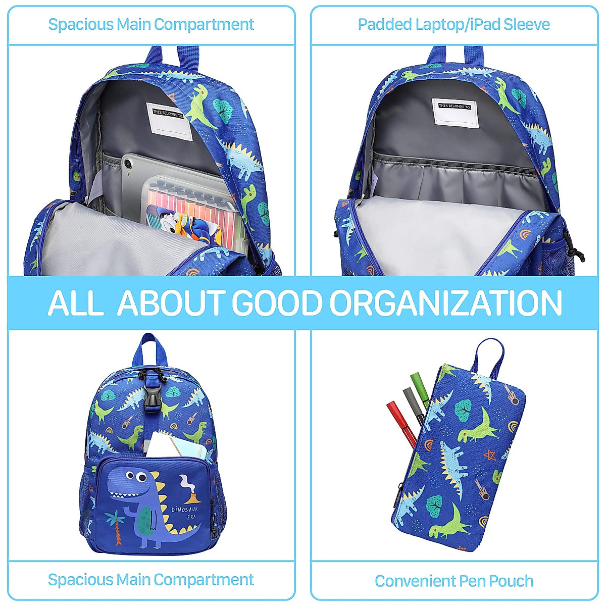 Bagseri Kids Clear Backpack Boys - 15 Inch Kids Backpacks for School Safe and Lightweight Spinal Protection Bookbag for Boys Clear Bookbag for Kids Aged 3 to 7, Black Dinosaur