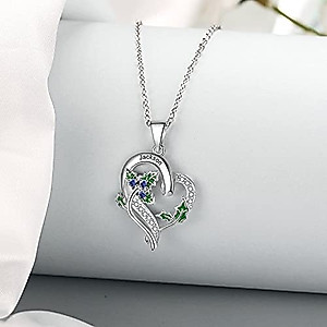 Roy Rose Jewelry Personalized Birth Month Flower Necklace with 2 Birthstones - Heart Shape - Customized Necklace for Her (September - Morning Glory)