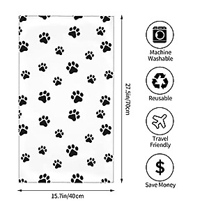 QICENIT Dogs Paw Printed Black White Hand Towel Super Soft Plush Highly Absorbent for Bathroom 15.7x27.5In