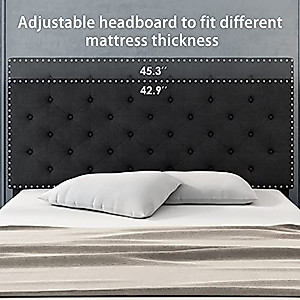 HOSTACK Queen Size Bed Frame, Modern Upholstered Platform Bed with Adjustable Headboard, Heavy Duty Button Tufted Bed Frame with Wood Slat Support, Easy Assembly, No Box Spring Needed(Black, Queen)