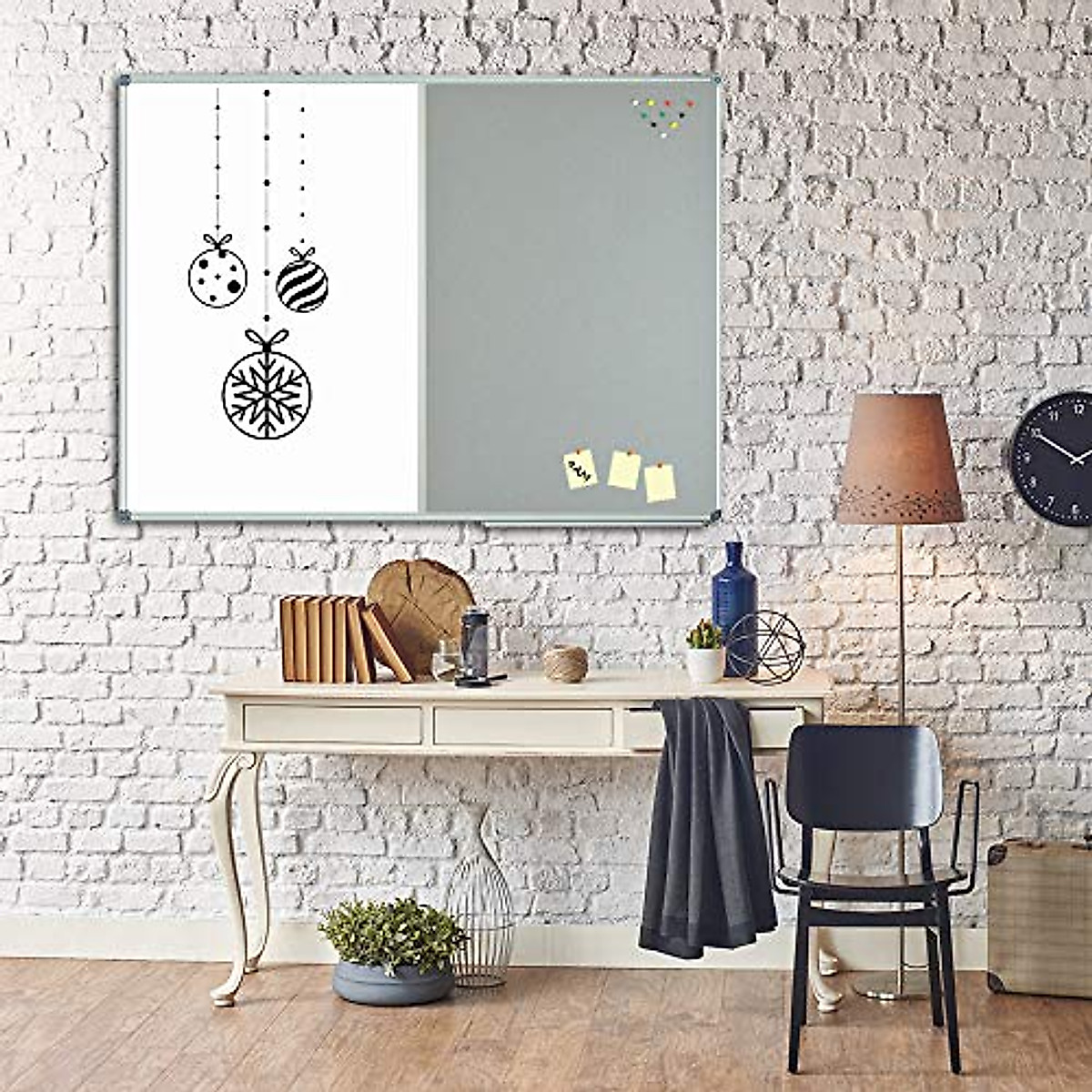 JILoffice Dry Erase Whiteboard / Grey Felt Bulletin Combination Board, Combo Board 48 x 36 Inch, Silver Aluminum Frame Wall Mounted Board for Office Home and School