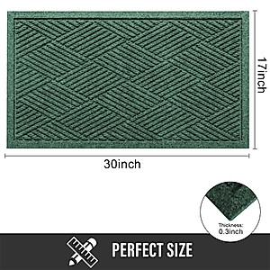 HIYARD Sturdy Front Door Mat, Absorbent Muddy Dirt Resist Welcome Door Mats Outdoor Indoor, Stain and Fade Resistant, Non-Slip Rubber Backing Low Profile Doormat for Entryway, 30×17, Green