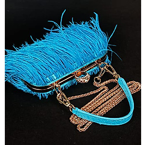 ZAKIA Ostrich Feather Clutch Purse Fluffy Tote Handbag for Women Evening Party Prom (A-Acid blue)