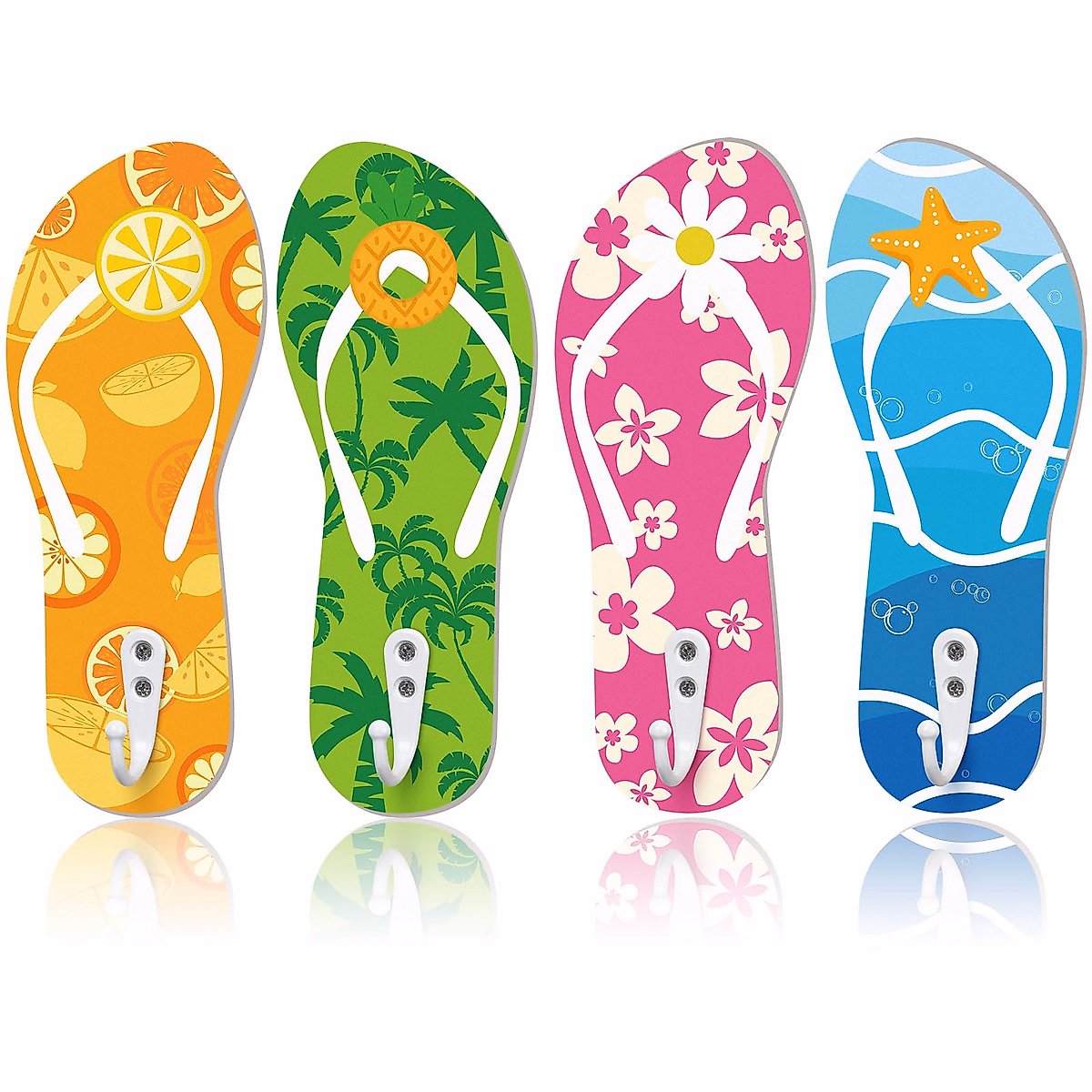 4 Pcs Hawaiian Pool Towel Hooks Wooden Ornament Hooks Hawaii Decorative Wall Hooks Towel Rack Hangers for Beach Swimming Pool Bathroom Bedroom Decoration