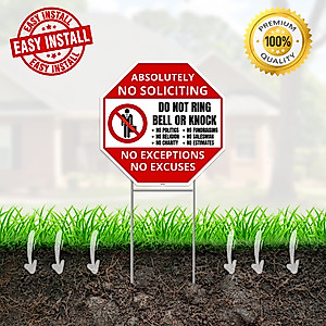 2PC No Soliciting Sign with Stake, 13 Inches by 13 Inches - Corrugated Plastic - No Soliciting No Religious No Trespassing Sign for House Yard