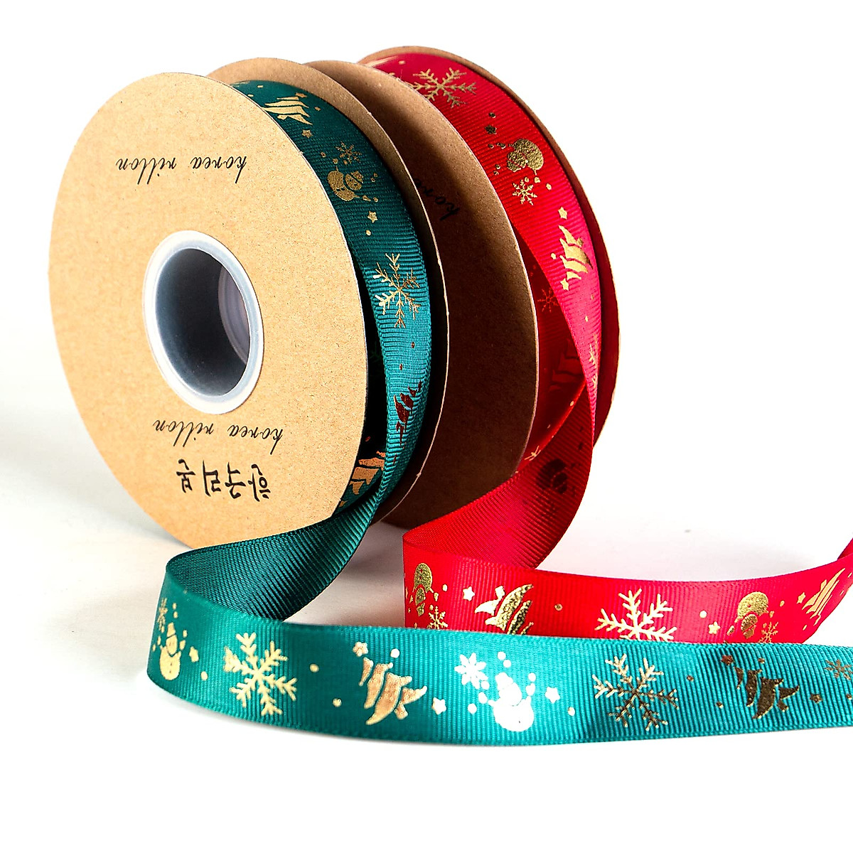 90 Yards 2 Roll Christmas Ribbons for Craft Holiday Printed Grosgrain Organza Satin Ribbons Metallic Glitter Fabric Ribbons Bulk Gift Wrapping Bow(45x2yd)