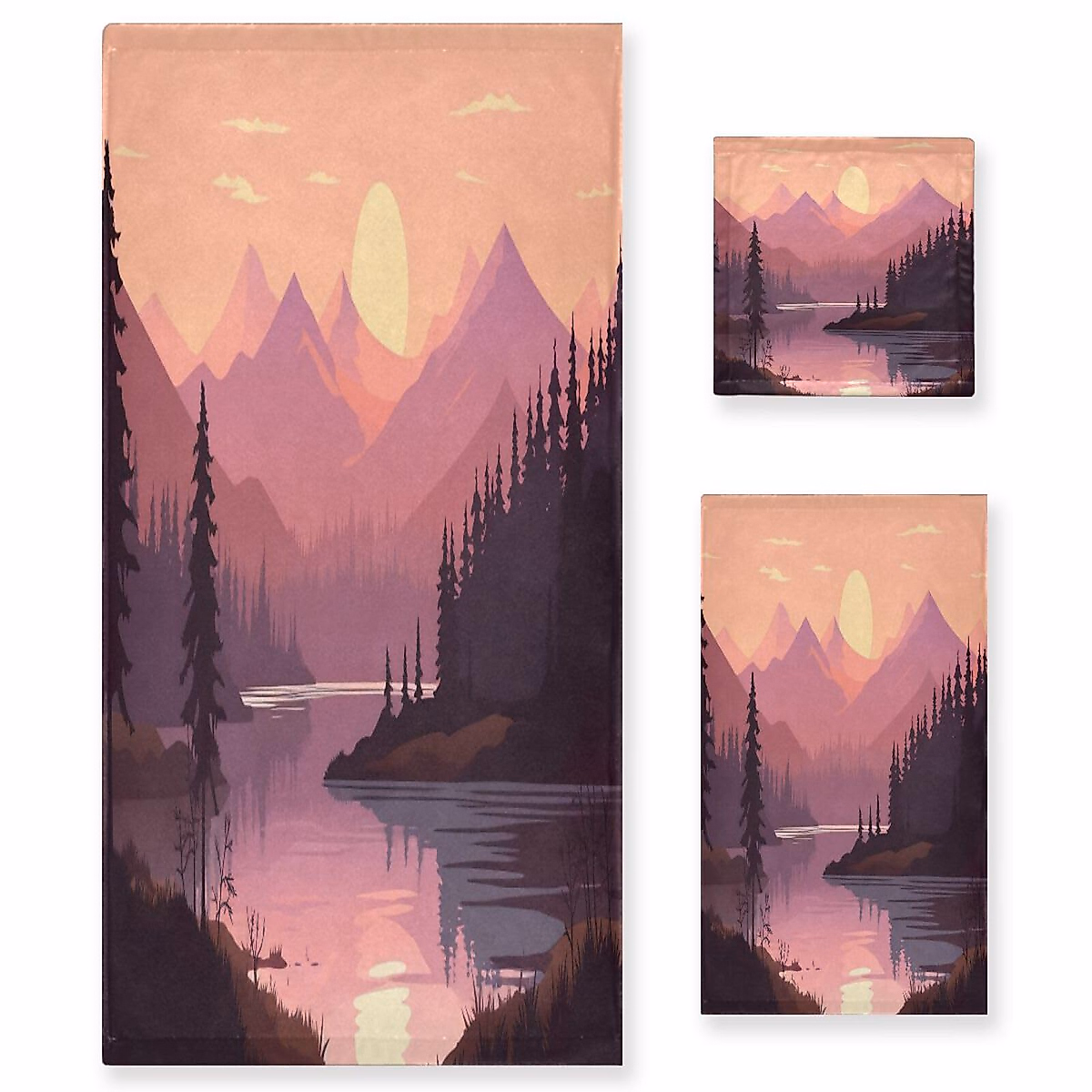 Flradish Landscape Landscape Towels 3 Pack Bath Towels for Bathroom Set Soft Cotton Highly Absorbent Lightweight & Quickdry Towel Set 1 Bath Towel,1 Hand Towel,1 Washclothe