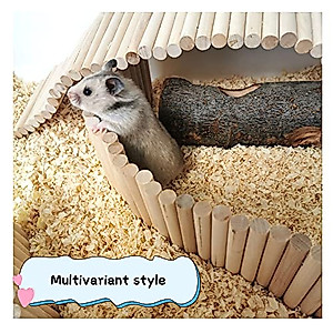 kathson 6 Pcs Wooden Hamster Suspension Ladder Bridge,Bendable Long Climbing Ladders Pet Cage Toy Accessories Hideout Natural Chew Balls for Mouse Chipmunk Rabbits and Other Small Animals