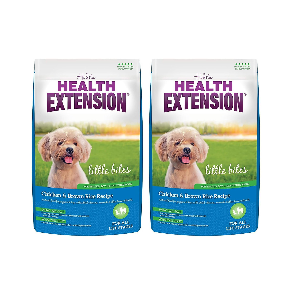 Health Extension Little Bites Chicken & Brown Rice Dry Dog Food (4 lb / 1.8 Kg) - Natural with Probiotics and Superfoods for Teacup, Toy & Small Breeds (Pack of 2)